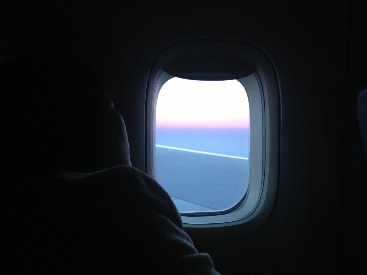 Magic Hour behind Airplane Window - Wood Blinds - KaiPing Liu
