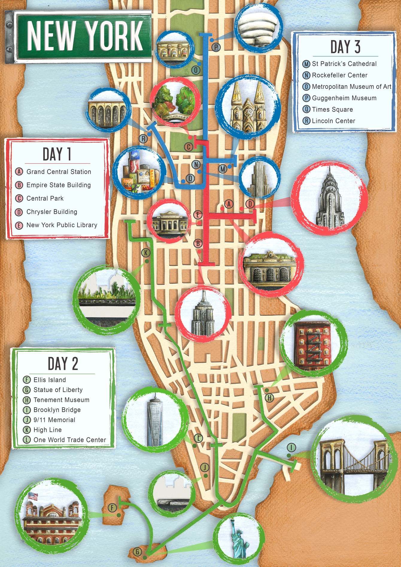 City Breaks New York Map - Lydia Hopwood Illustration