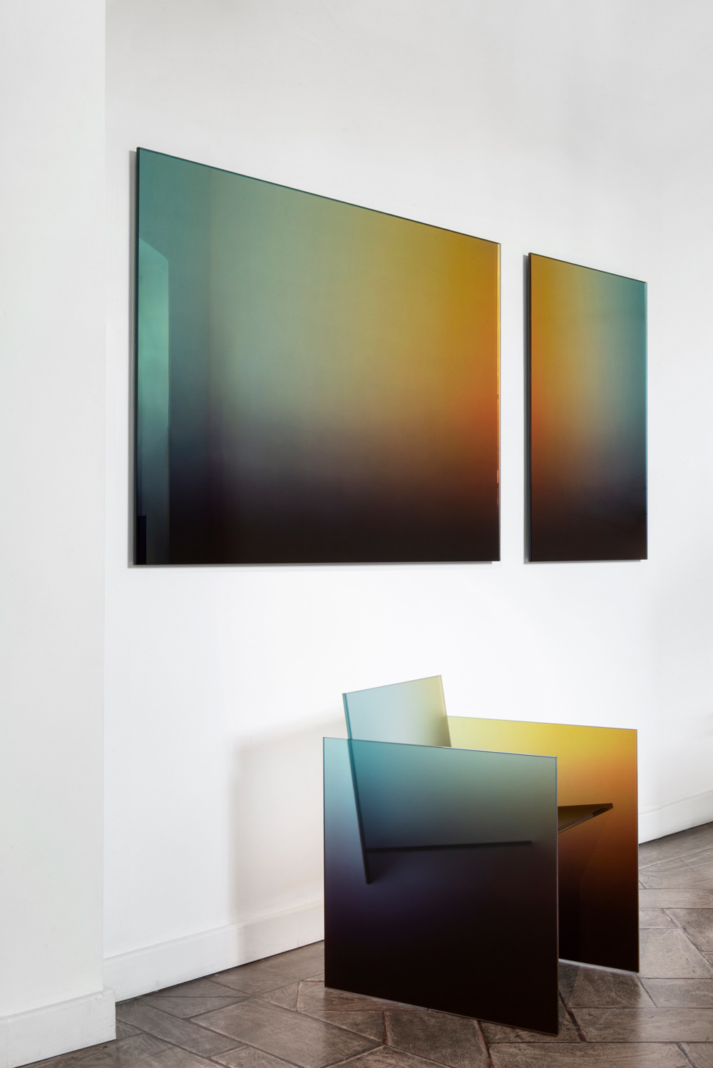 Frosted Ombré Glass Chair & Colourscape Mirrors - Germans Ermičs