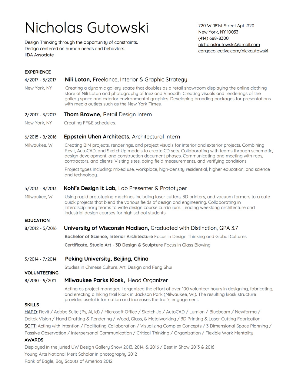 Resume. - Nick Gutowski Designs