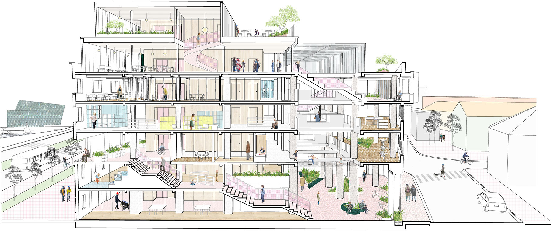 Grofarhus Library Reykjavík - Inside Outside