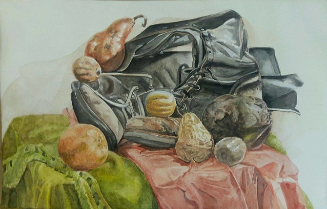 Boots and Rotting Fruit in Watercolor - Art by Aviva