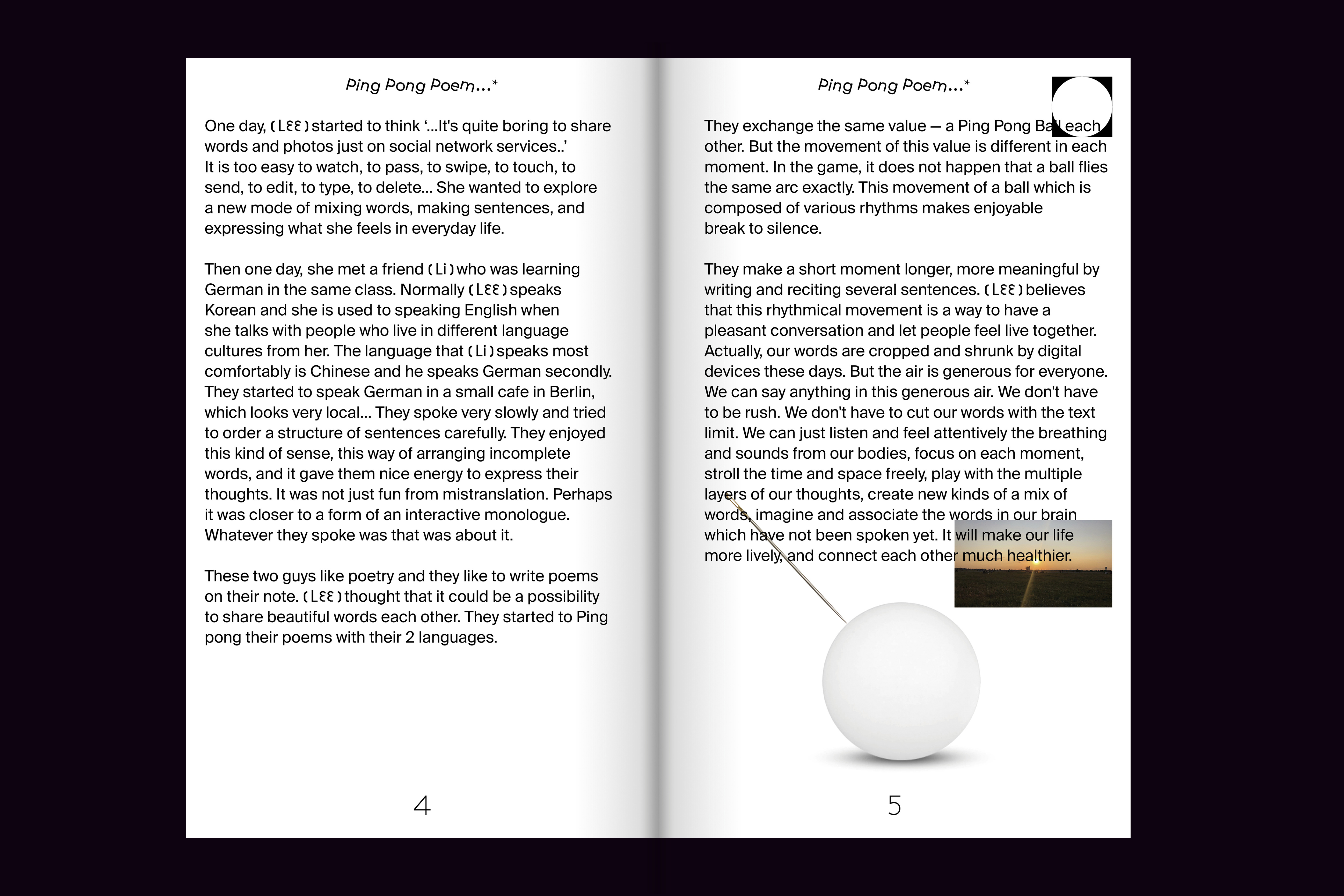 Ping Pong Poem: interactive monologue in generous air (WIP*) - tohyonee