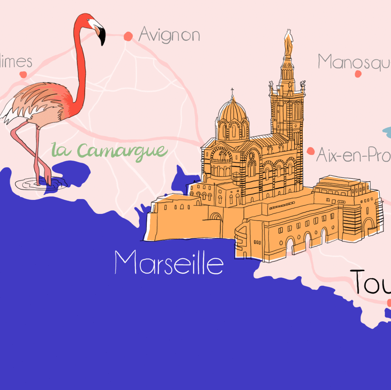 Map of the South Coast of France - Claire Rollet illustrator