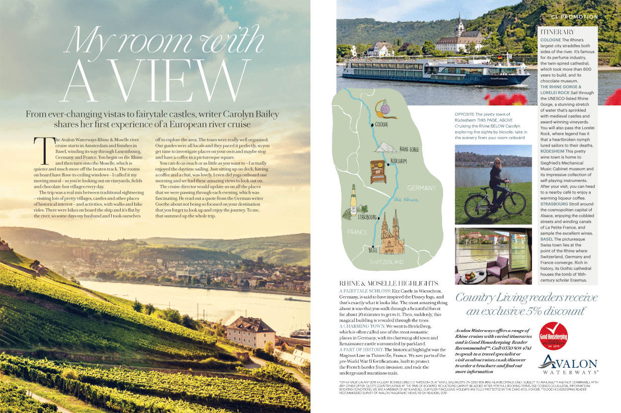 Rhine River Map, Avalon promotion - Claire Rollet illustrator