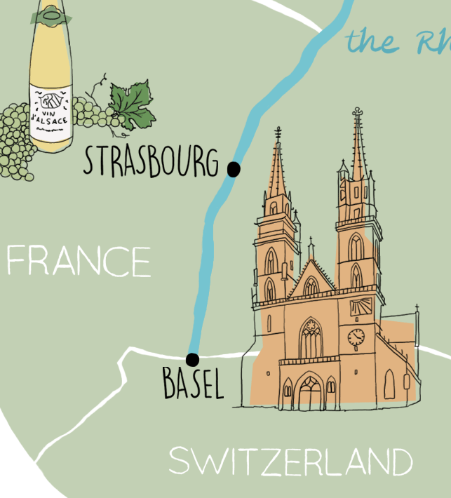 Rhine River Map, Avalon promotion - Claire Rollet illustrator