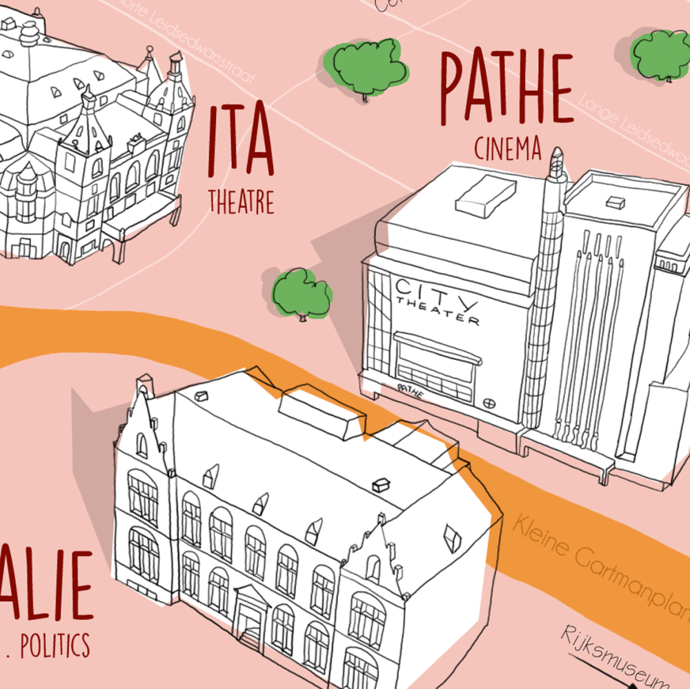 Amsterdam's theatre square, Leidseplein - Claire Rollet illustrator