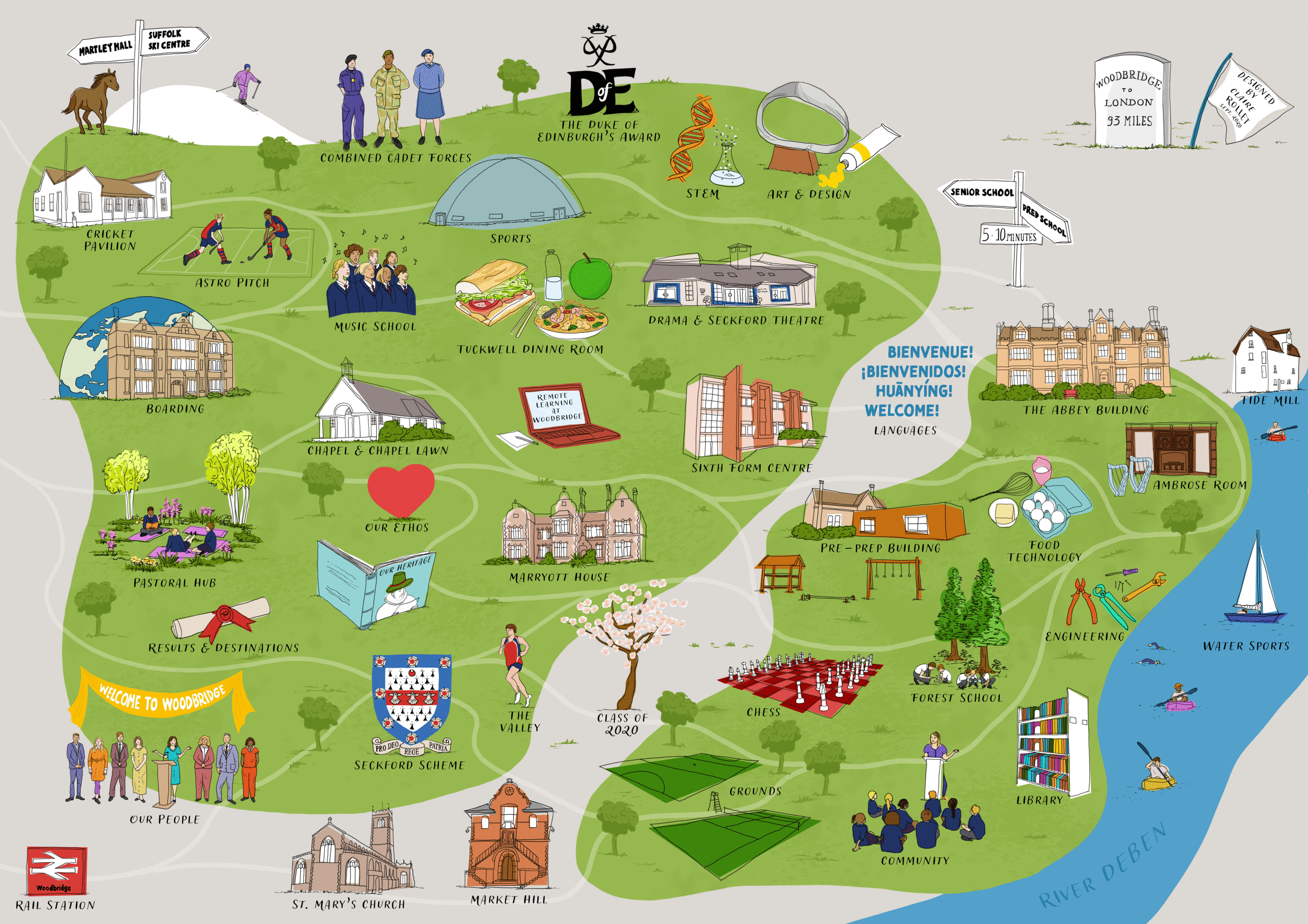 Woodbridge School Site Map - Claire Rollet illustrator