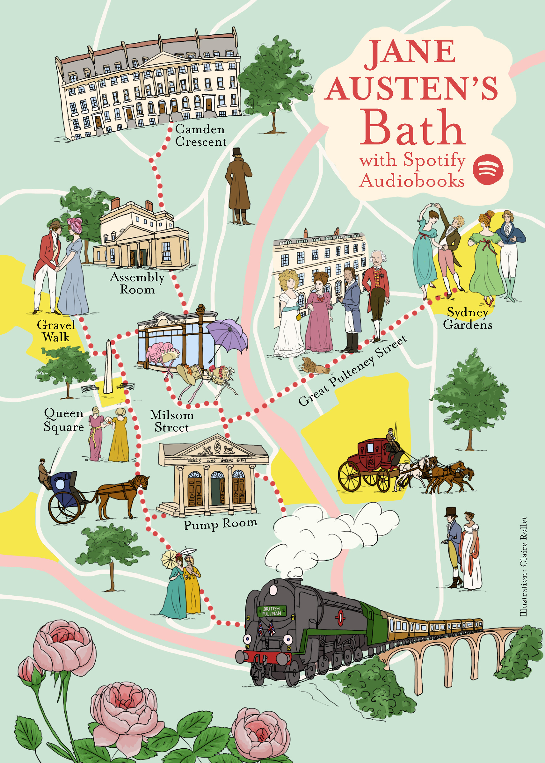 Jane Austen walking tour Bath map - Claire Rollet illustrator