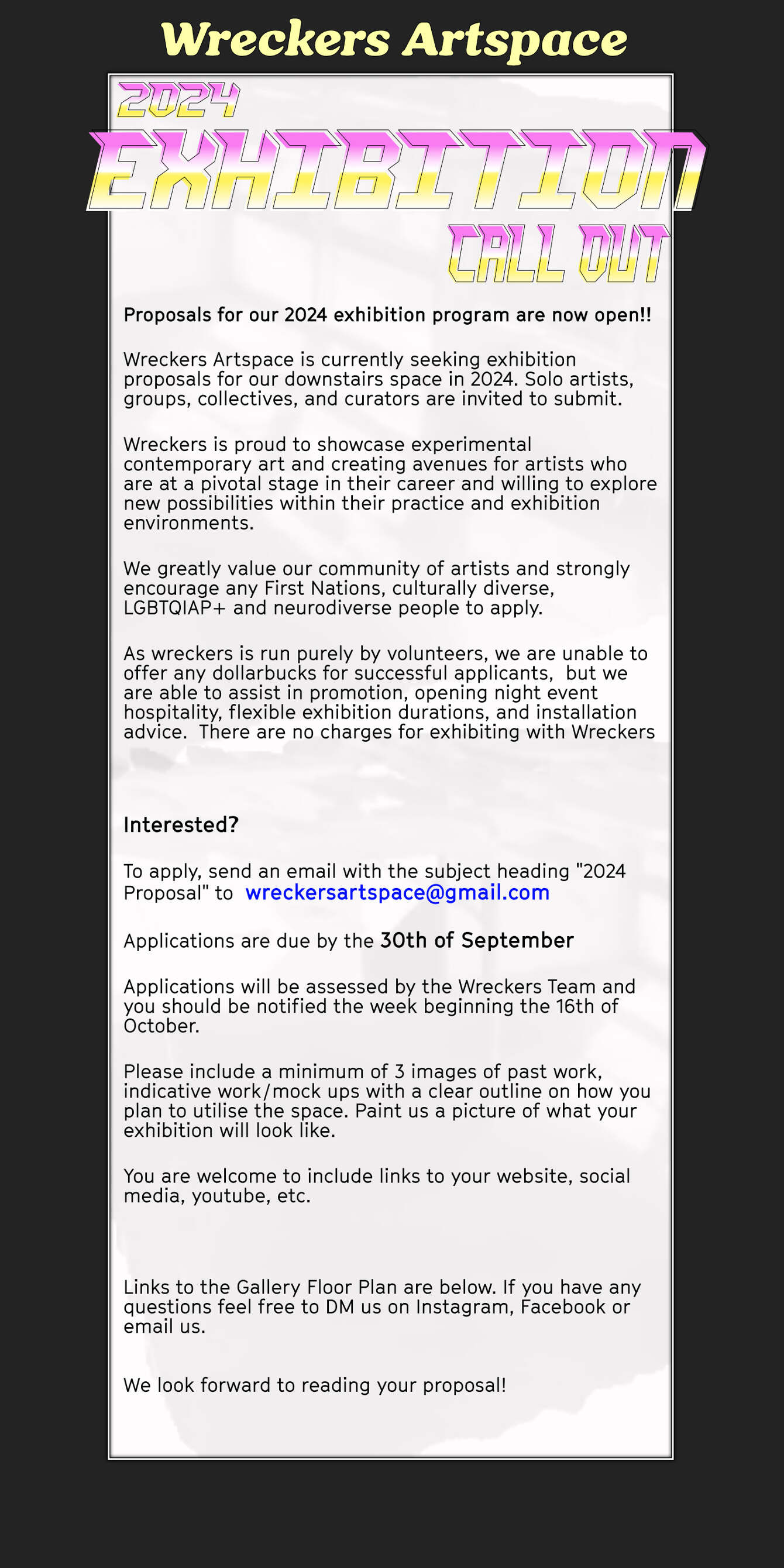 2024 Exhibition Call Out - Wreckers Artspace