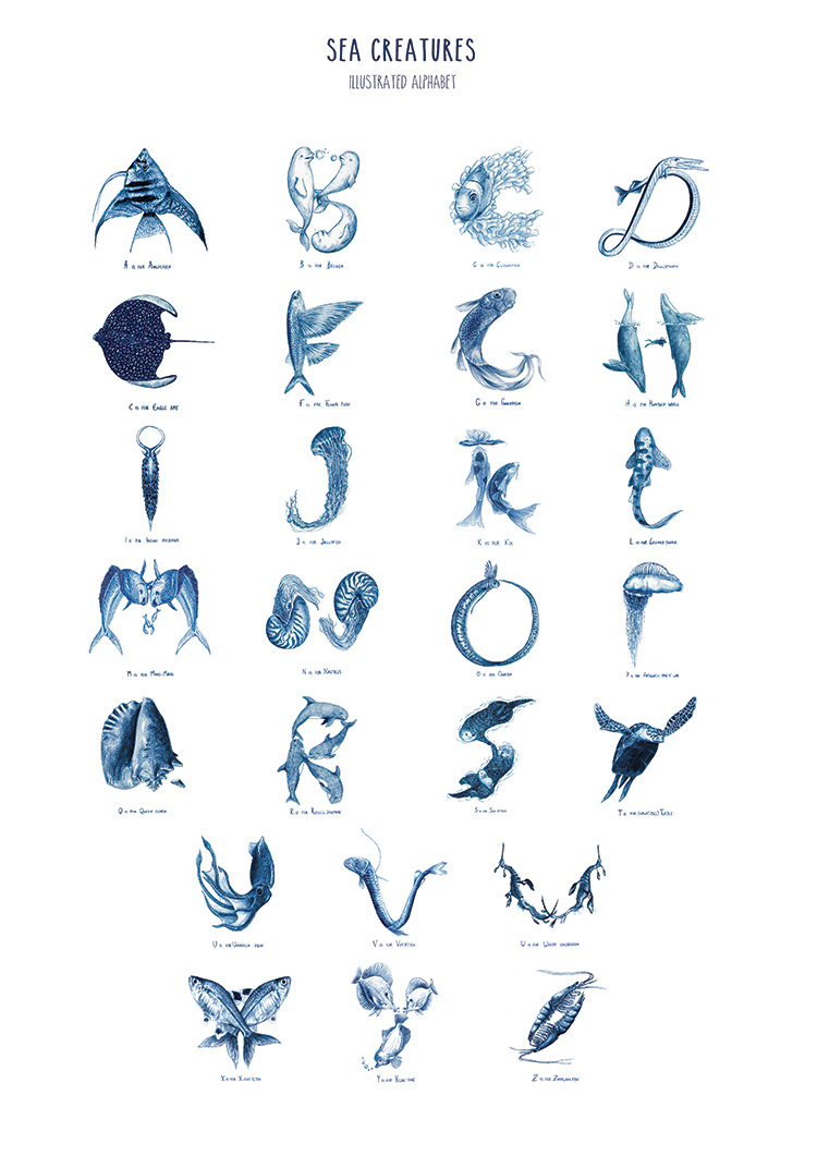 Sea Creatures Alphabet - Gone Monteiro