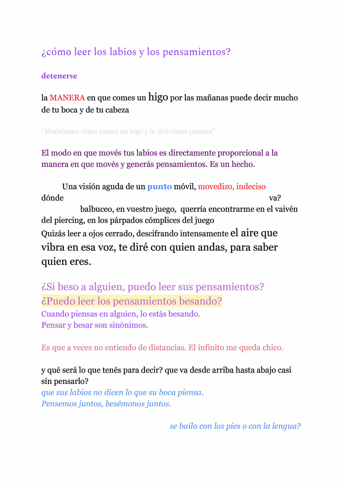 ¿cómo leer los labios y los pensamientos? - ¿cómo coreografiar un texto ...