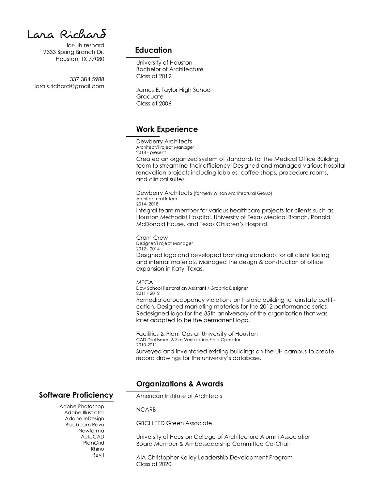 Resume - Lara Richard, Architect