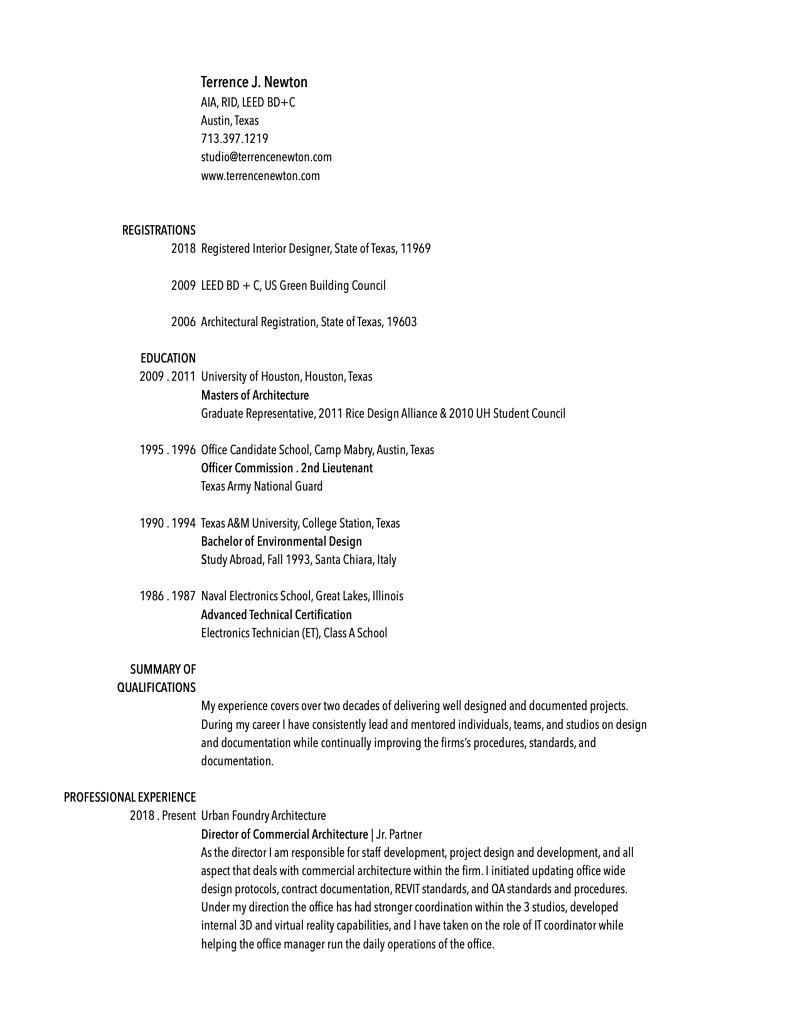 Contact Information & Resume - Terrence Newton