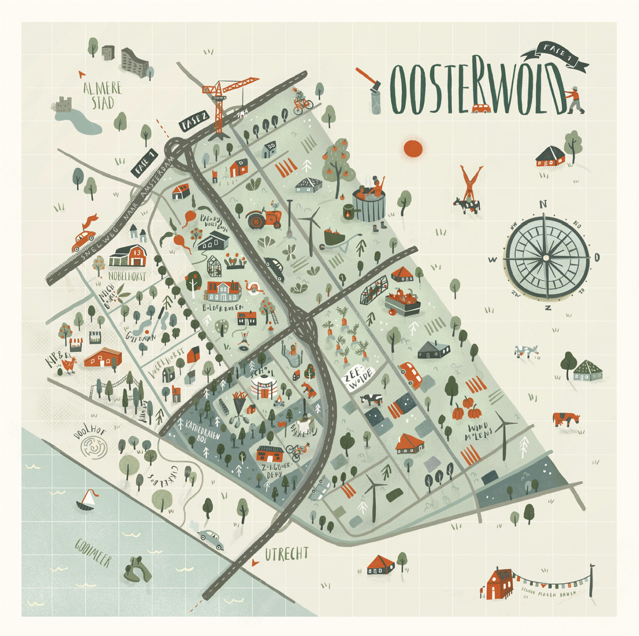 Illustrated map of Oosterwold - Studio Maren Bruin | Graphic design ...