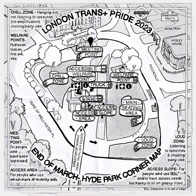 London Trans Pride 2023 - Hyde Park Corner Map - Martha Summers