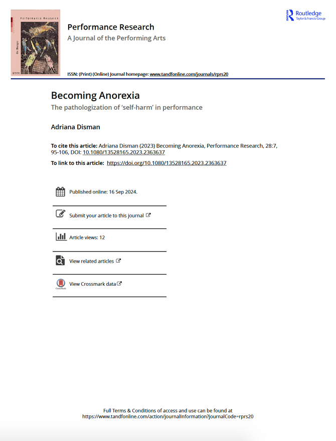 Becoming Anorexia: The pathologization of ‘self-harm’ in performance ...