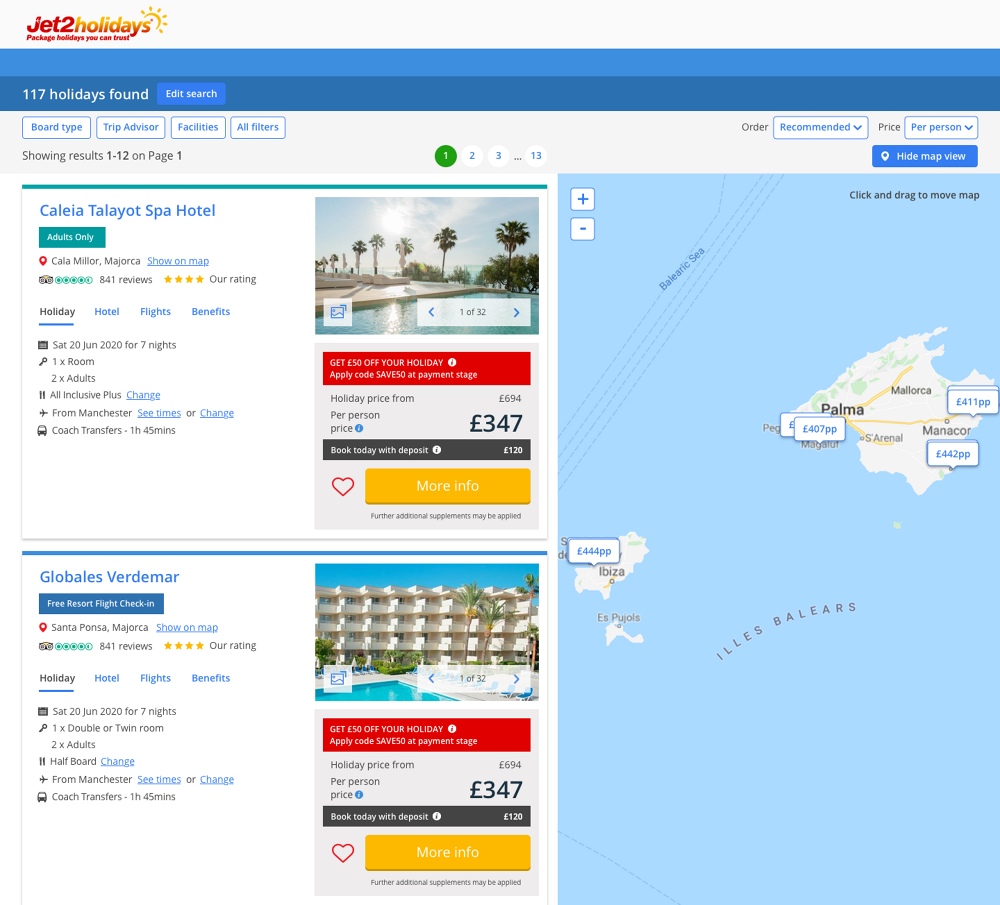 Jet2Holidays - Map View Results - Darren Navier - UX, Creative, Ideas