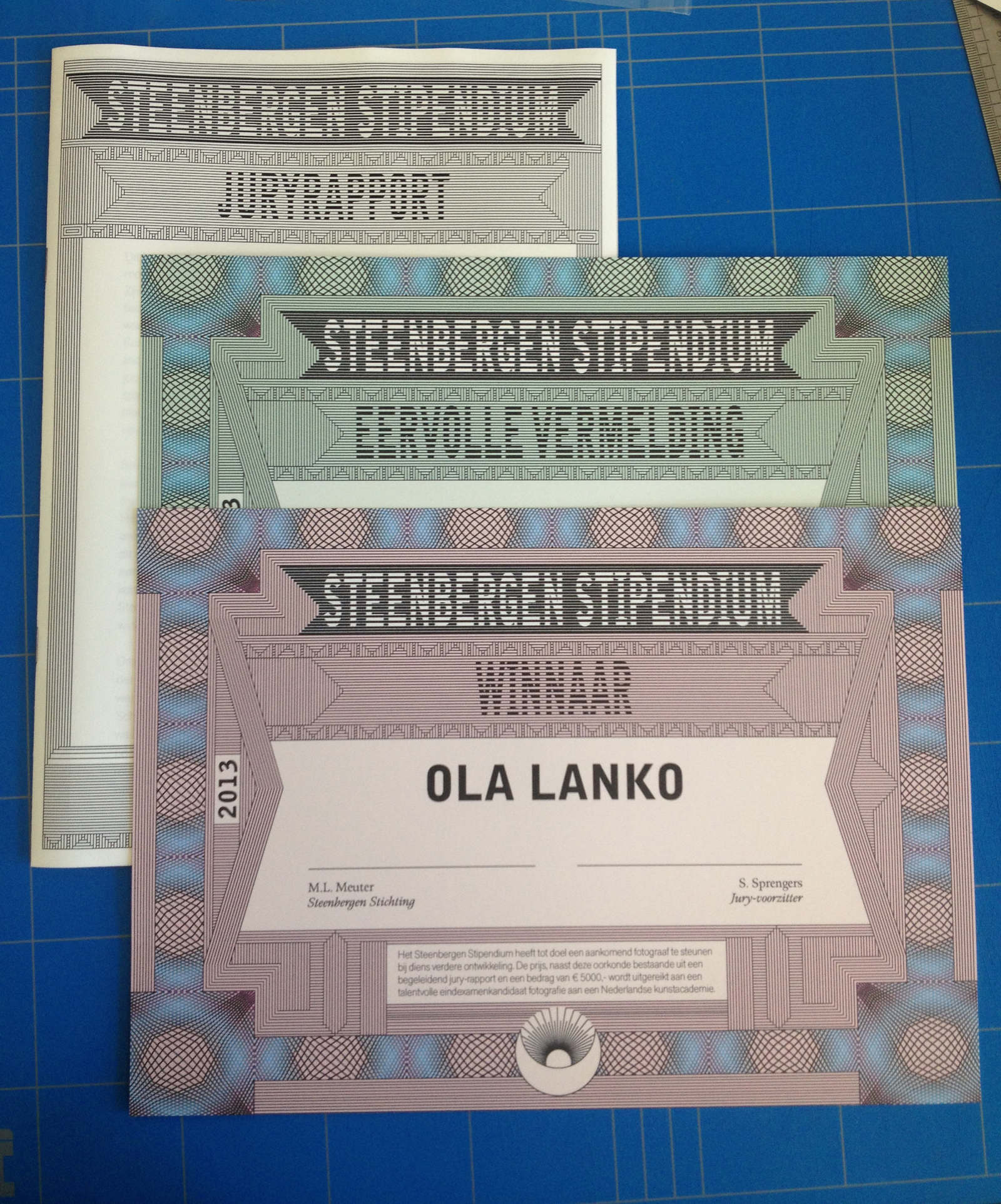 Steenbergen Stipendium certificate - www.hansje.net