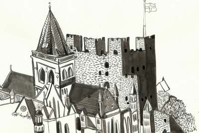 Rochester Castle & Cathedral - Julie Mackey Illustration