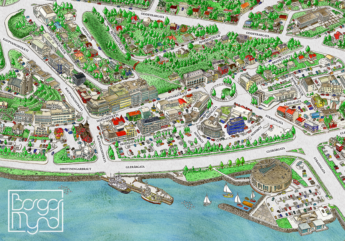 Map of Akureyri, Iceland - Borgarmynd