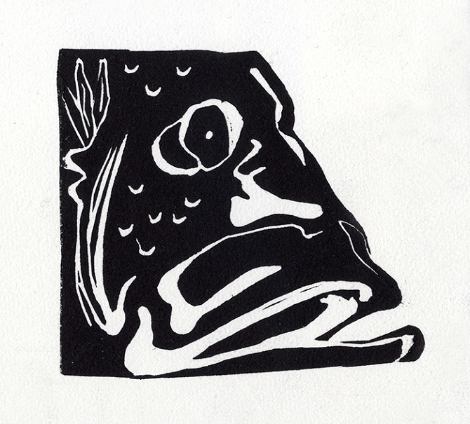 Fish: Linocut and Silkscreen - Helen Woolston