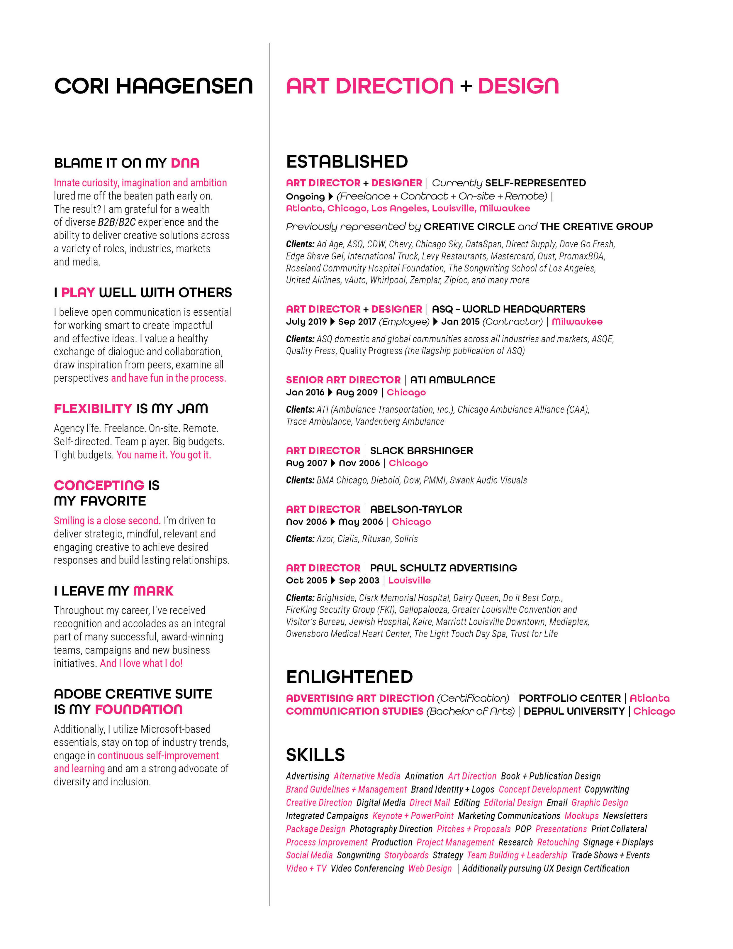 Experience & Resume - Cori Haagensen