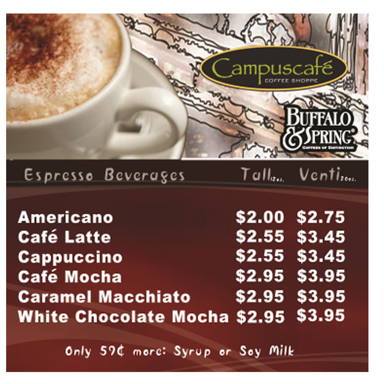 coffee menu for "Campus Cafe" - Minaeson