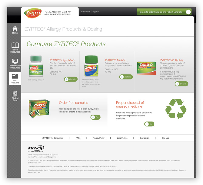 Zyrtec Professional Website - Clara Lee - Graphic Design