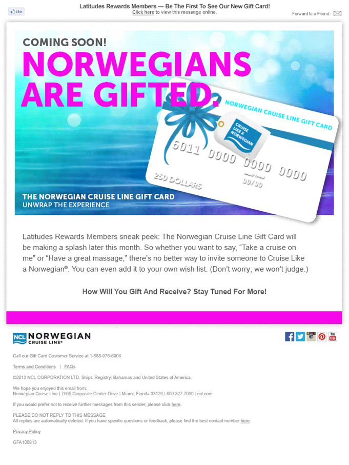 Norwegian Cruise Line Gift Card Launch - Michelle Bielecki, Copywriter