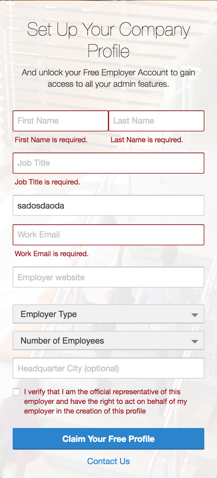 Employer Account Signup - p o r t f o l i o