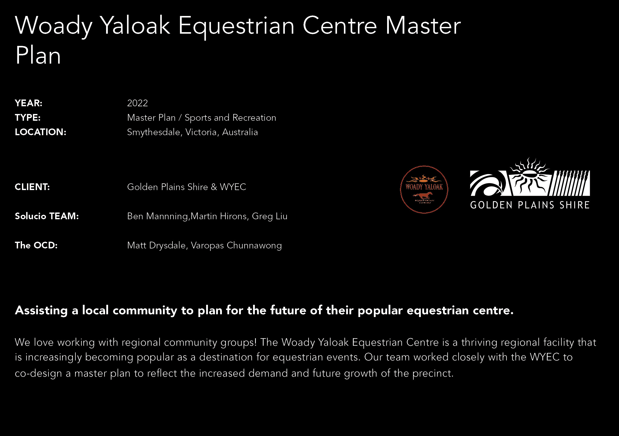 WOADY YALOAK EQUESTRIAN CENTRE MASTER PLAN - O-C-D