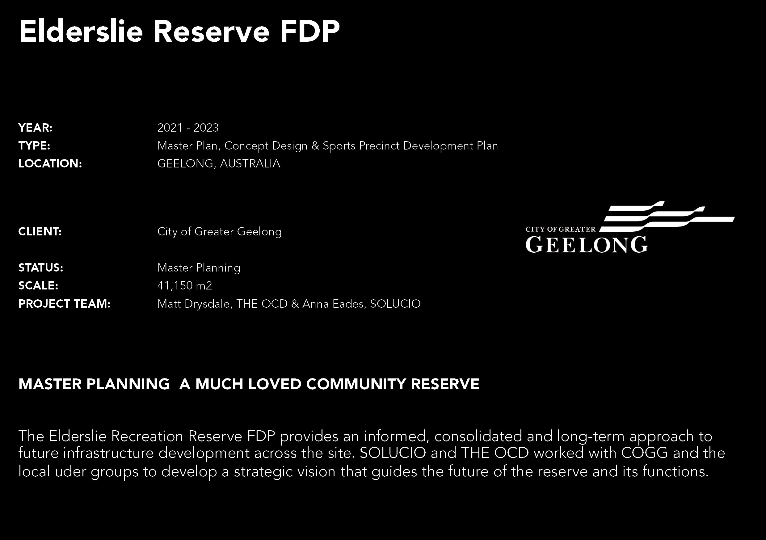 ELDERSLIE RESERVE FACILITY DEVELOPMENT PLAN - O-C-D