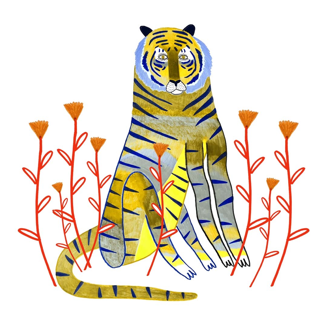 tiger illustration, art print, animal illustration, wall decor, design ...