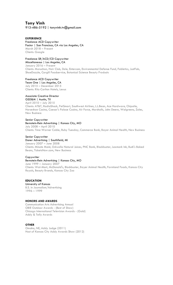 resumé - tony vinh | acd | writer