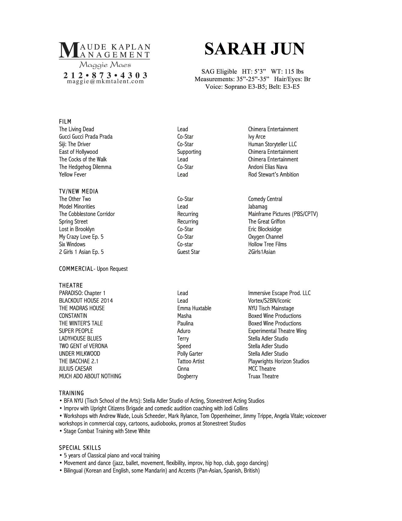 Performance Videos and Resume - Sarah Jun