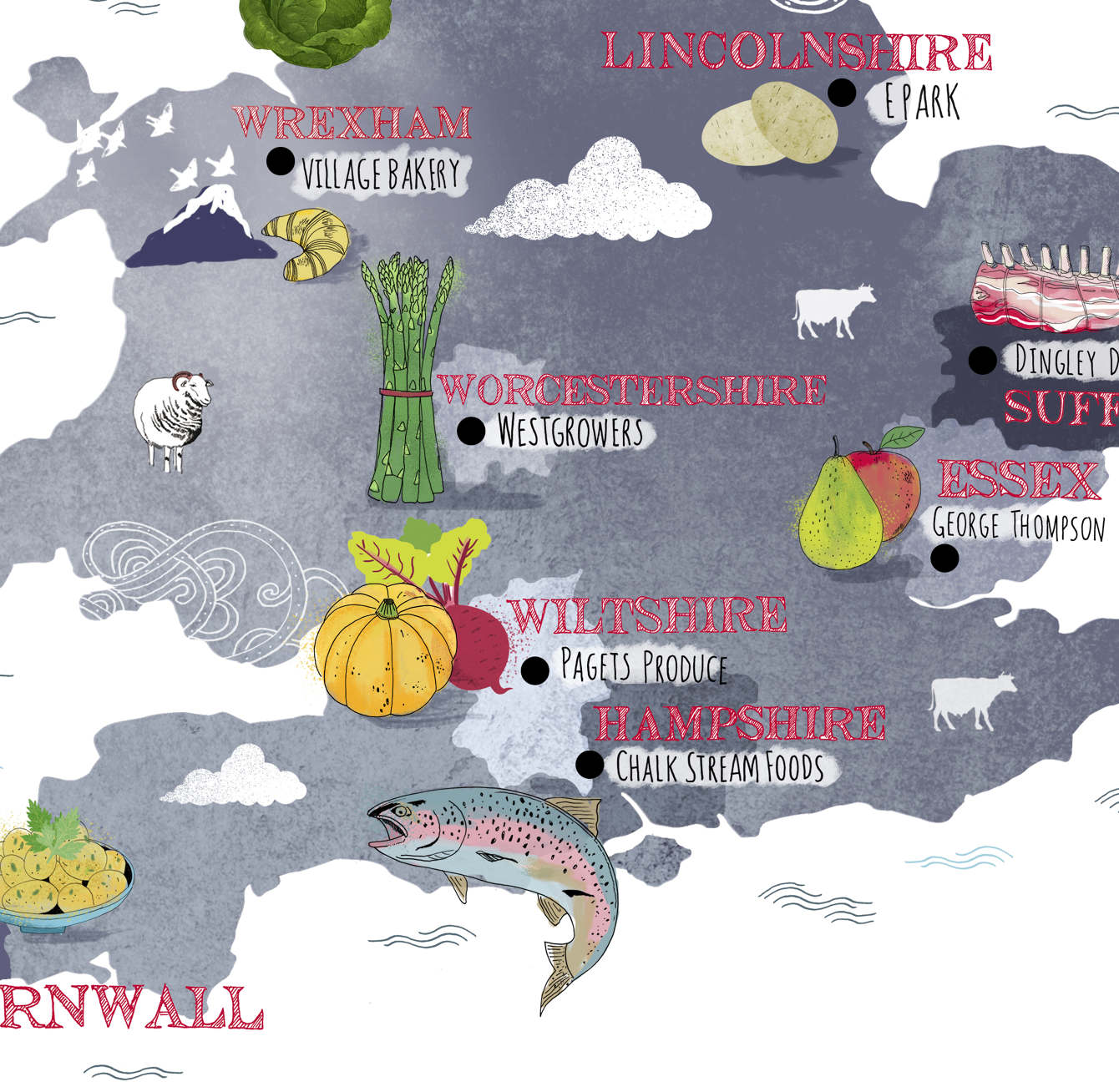 Food map of Britain for Sodexo. Commissioned by Sunday Ltd. - Tonwen Jones