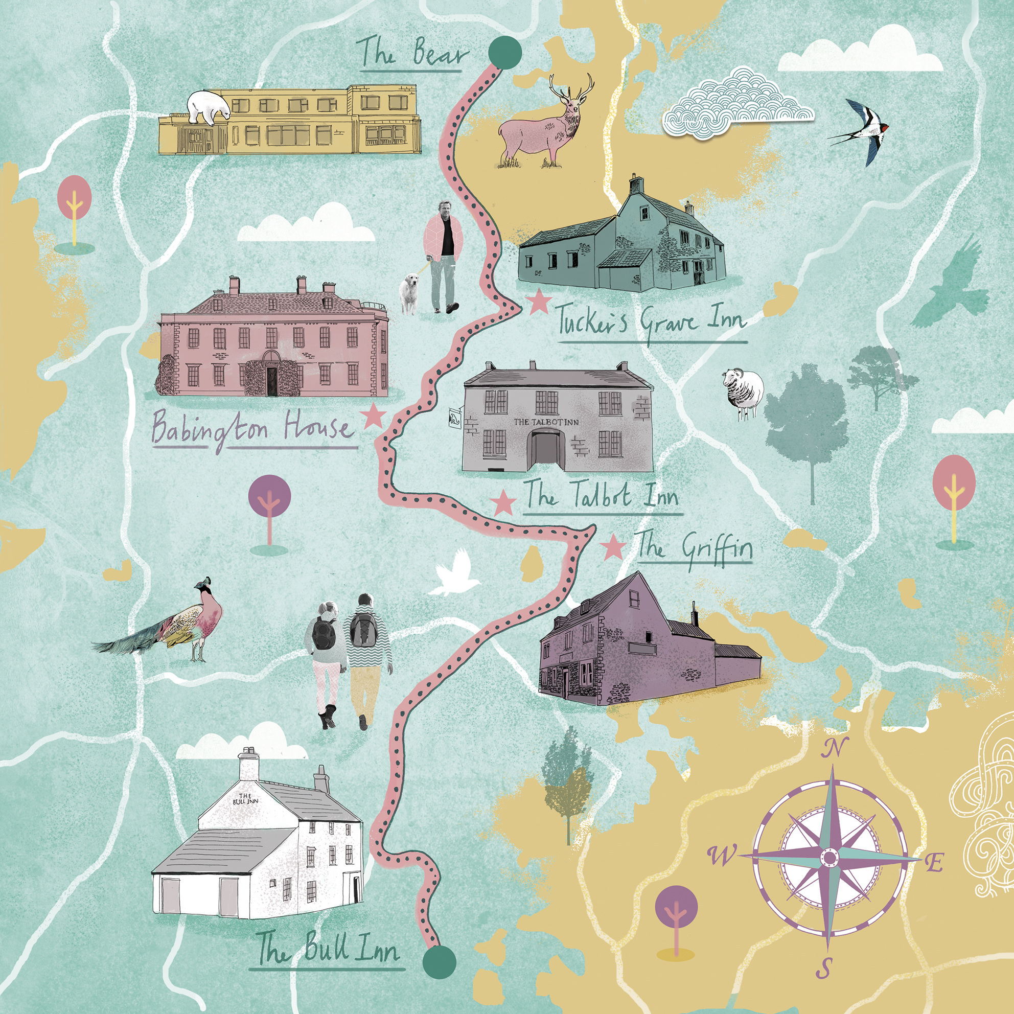 Country walk map - Around the Houses Magazine (Soho House) - Tonwen Jones