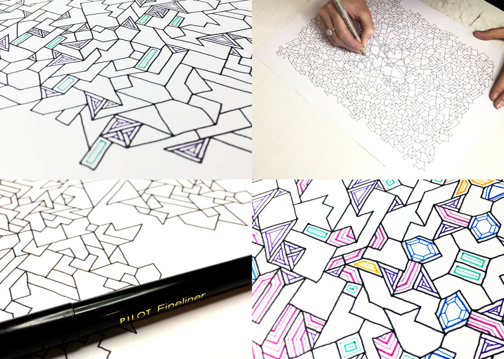 Asymmetrical Tesselation - Original Drawing - Debbie Clapper Art