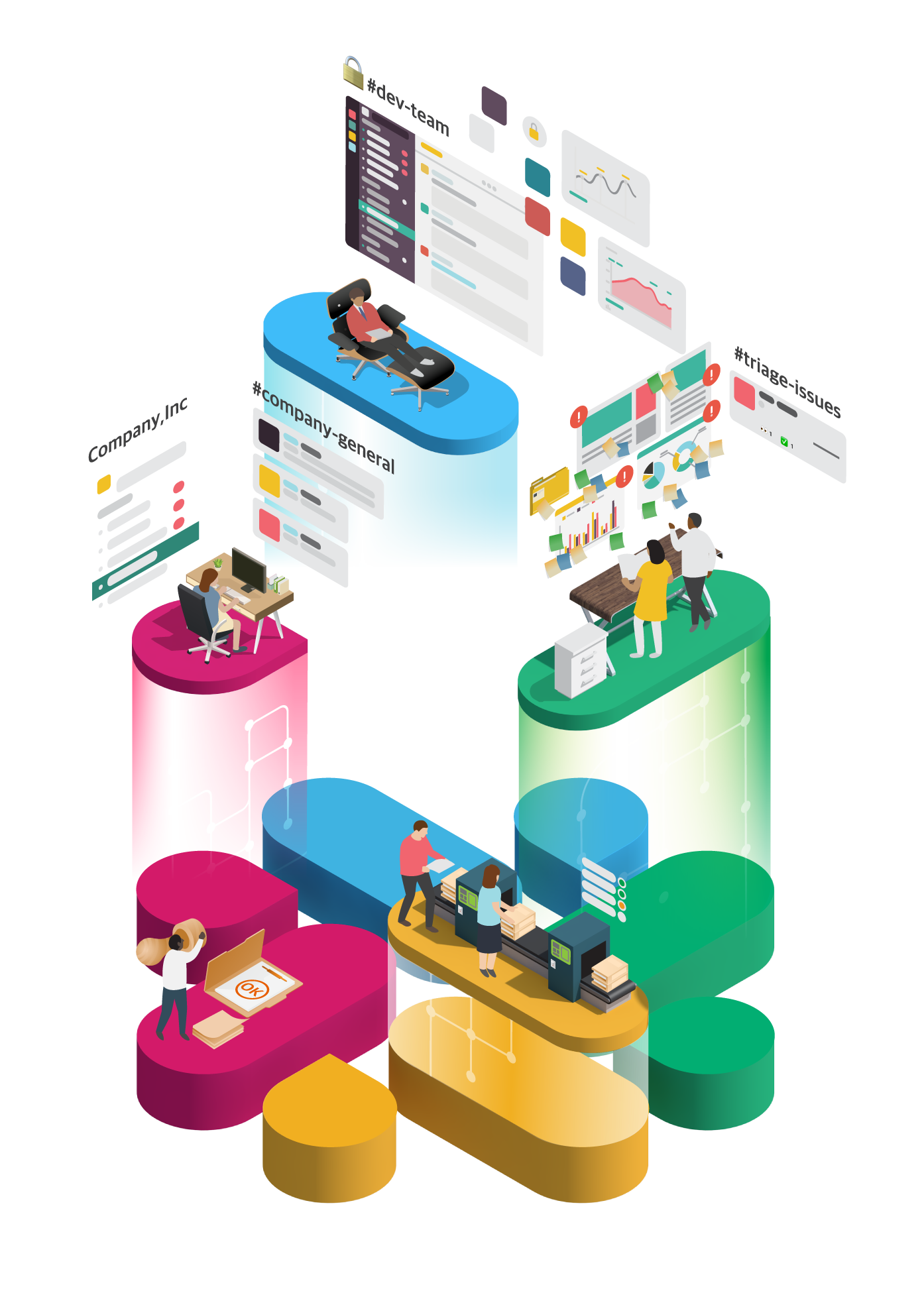 Slack - happy mobile workforce - Jing Zhang illustration