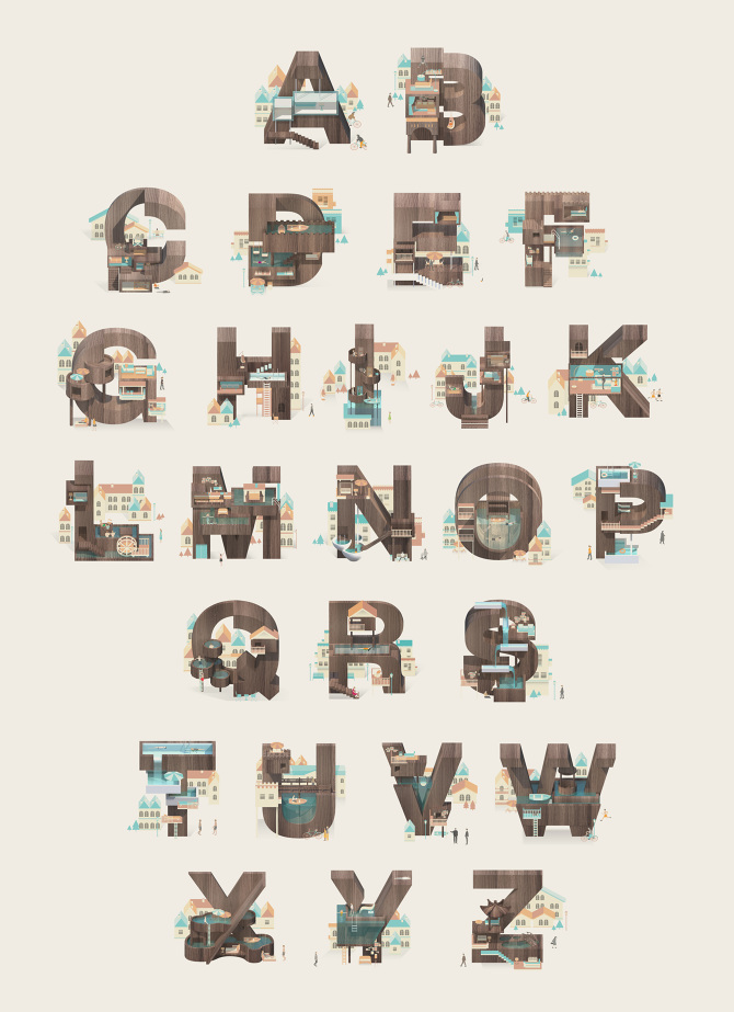 Alphabet - Resort letters (prints available) - Jing Zhang illustration