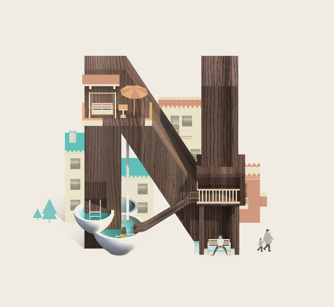 Alphabet - Resort letters (prints available) - Jing Zhang illustration