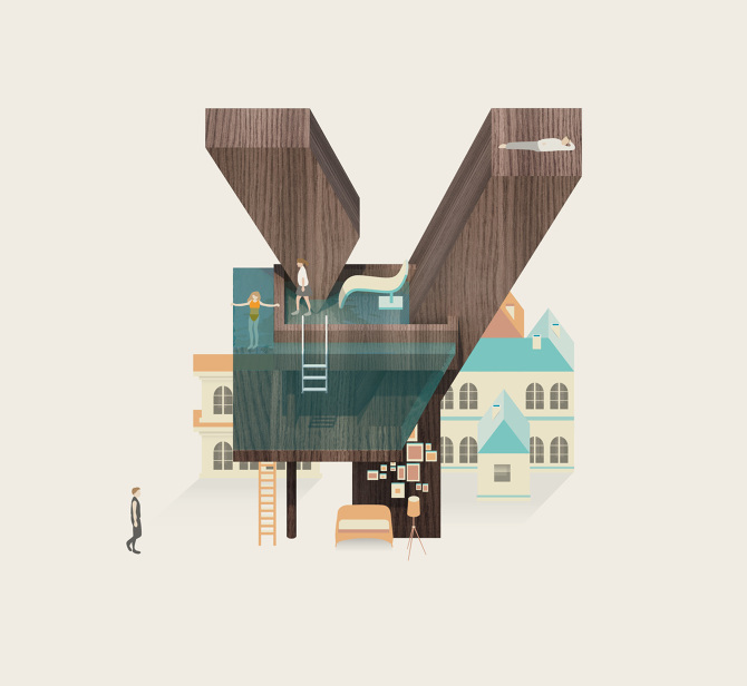 Alphabet - Resort letters (prints available) - Jing Zhang illustration