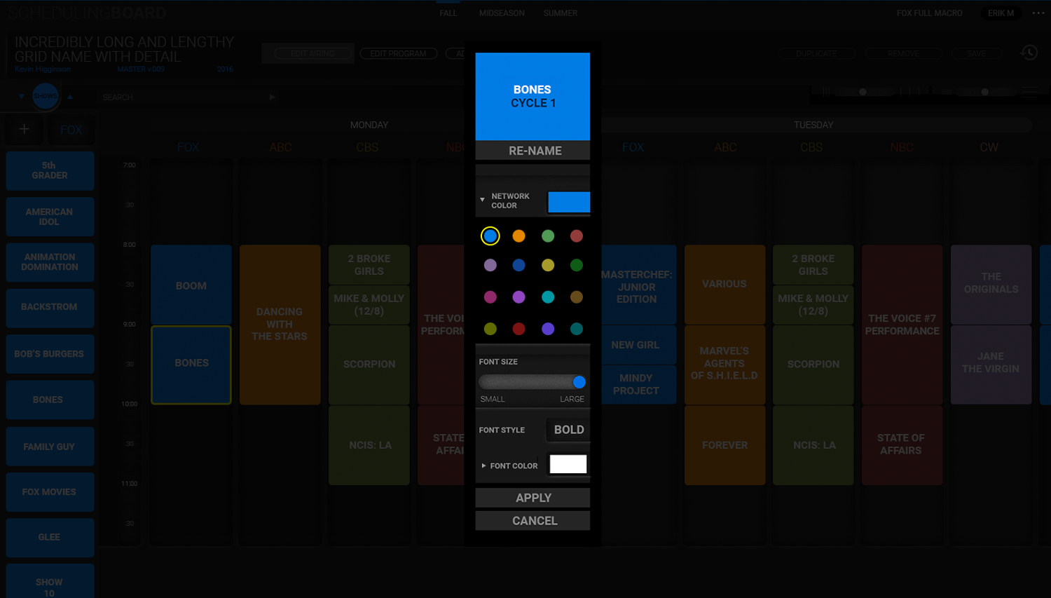 FOX Scheduling Board - jelkindesign.com