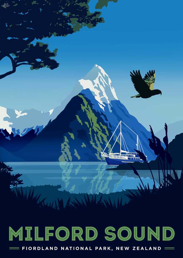 Milford Sounds Travel Poster - Lisa Nicole