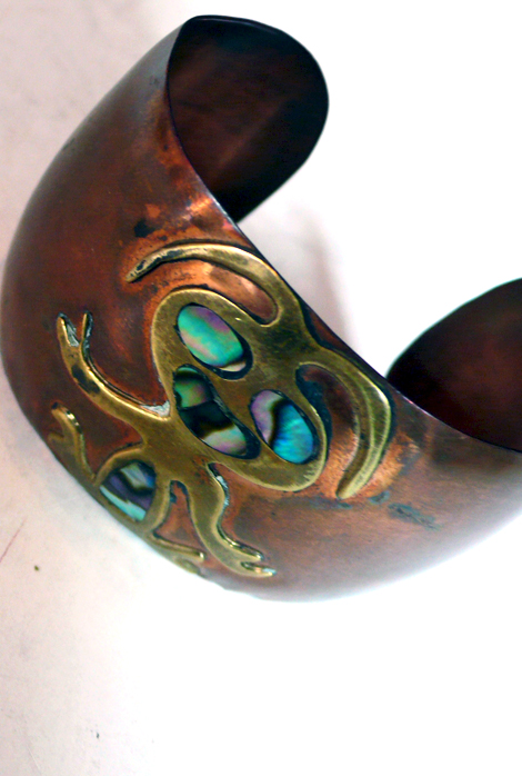 Wearable Art Copper Abalone Cuff - shopmarmaladevintage