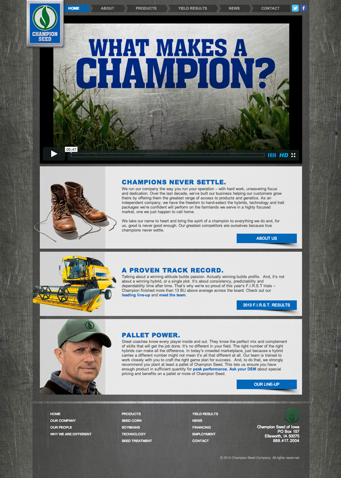 Champion Seed of Iowa Website - Angela DiMarco Creative Services Portfolio